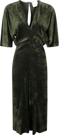 Nude robe mi-longue en velours à col v - Vert