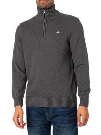 GANT Herren Casual Cotton Halfzip Pullover, Antracit Melange, XXL EU