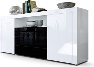 Vladon Sideboard Santiago, Made in Germany, Wei&szlig; Hochglanz/Schwarz Hochglanz - Moderne Kommode f&uuml;r Ihr Wohnbereich - (BxHxT) 167 x 72 x 35 cm