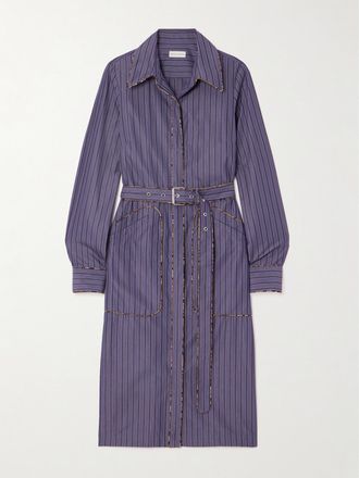 Dries Van Noten Robe-chemise Midi En Popeline De Coton &Agrave; Rayures Et &Agrave; Ceinture - Violet