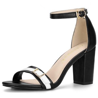 Allegra K Damen High Chunky Heel Schnalle Kn&ouml;chelriemen Sandalen Schwarz 44