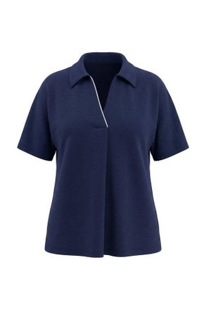 Ulla Popken T-Shirt T-Shirt Ziersteinborte Oversized Hemdkragen