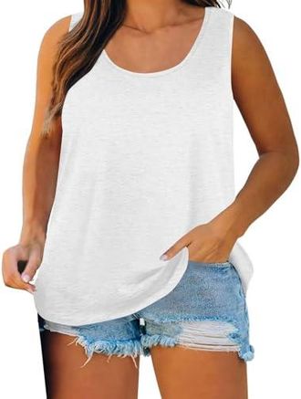 Generic D&eacute;bardeurs de sport surdimensionn&eacute;s en coton de couleur unie pour femme - Coupe ample - Sans manches - Col rond - L&eacute;ger et doux, Blanc 1, XL