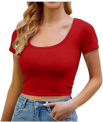 Generic Haut court d&eacute;t&eacute; pour femme &agrave; manches courtes 2025 T-shirt court ample d&eacute;contract&eacute; coupe ample pour sortir, col rond, demi-chemises mignonnes et aminci