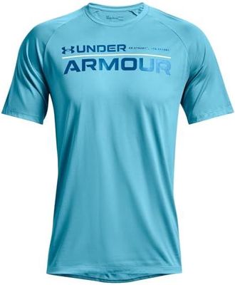 Under Armour T-shirt Tech Wordmark à manches courtes pour homme, Fresco Blue (481)/Noir, Taille S