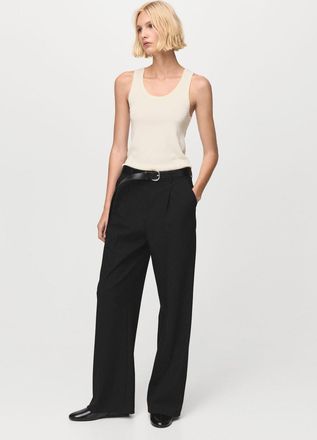 Mango Top en maille en laine m&eacute;lang&eacute;e &eacute;cru - Femme - XS - MANGO