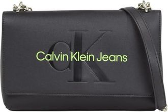 Calvin Klein Jeans Sac à Bandoulière Femme Sculpted Flap Moyen, Noir (Black/Dark Juniper), Taille Unique