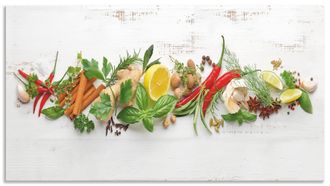 Artland ARTland Spritzschutz K&uuml;chenr&uuml;ckwand aus Alu f&uuml;r K&uuml;che Herd Sp&uuml;le Motiv 100x55 cm (BxH) Ern&auml;hrung & Genuss Lebensmittel Gew&uuml;rz Fotografie Wei&szlig; Kr&auml;uter 