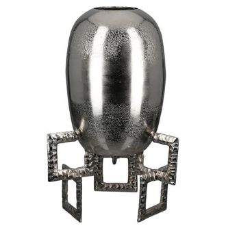 Gilde Vase Rocket aus Aluminium - rund - strukturiert - silberfarben - H&ouml;he 40cm x Breite 25cm - wasserdichte Blumenvase