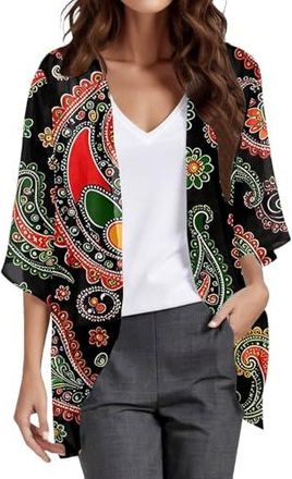 Generic Robe boh&egrave;me 2026 pour femme, cardigan en mousseline de soie imprim&eacute;e, l&eacute;ger, couverture de plage, d&eacute;contract&eacute;, tenue quotidienne, printemps, &eacute;t&eacute;, auto