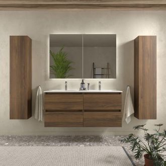 Cygnus Bath Meuble de salle de bain BEQUIA 120cm Noyer Vasque Porcelaine