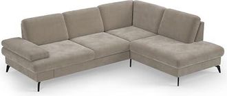Cavadore Cavadore Eckcouch Moritz / Ecksofa im trendigen Design mit Sitztiefenverstellung und mattschwarzen Metallfüßen / 262 x 82 x 212 / Mikrofaser, Perlbeig