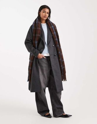 Vero Moda Manteau long oversize en laine m&eacute;lang&eacute;e - Gris fonc&eacute; chin&eacute;