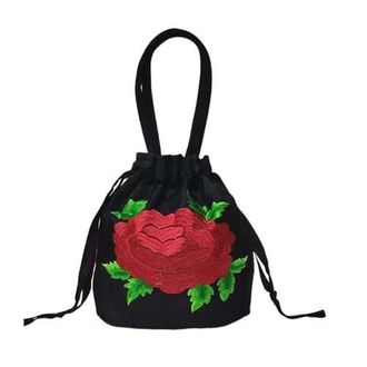 Generic Sac &agrave; main brod&eacute; pour femme, petit sac &agrave; main, sac &agrave; d&eacute;jeuner, sac &agrave; d&eacute;jeuner style ethnique, sac &agrave; main en satin avec cordon de serrage, sac &agrave; main p