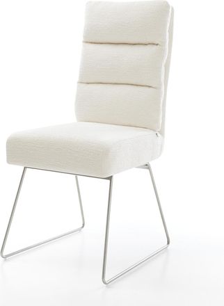 DELIFE Esszimmerstuhl Pela-Flex Boucl&eacute; Soft Beige Kufengestell Edelstahl Taschenfederkern, Esszimmerst&uuml;hle