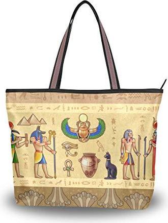 TropicalLife Rootti Grand sac à main pour femme avec fermeture éclair Motif culture égyptienne Réutilisable Sac à main Sac à bandoulière Sac de voyage Sac à main