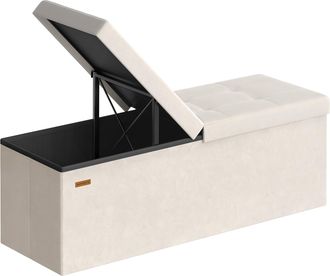 Songmics Sitzbank mit Stauraum, Sitztruhe, Aufbewahrungsbox, 38 x 110 x 38 cm, Deckel klappbar, bis 300 kg belastbar, Flur Wohnzimmer Schlafzimmer, Samt, cappu