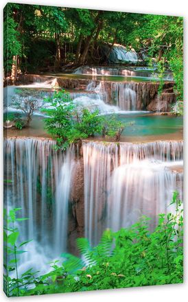 Pixxprint Türkise Wasserfälle in Thailand, Größe: 100x70cm, Leinwandbild, fertig gespannt, Wandbild, Dekoration, Kunstdruck, kein Poster