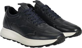 Desa Baskets en Cuir Man - &agrave; Lacets, Talon Plat, Respirantes | Bleu fonc&eacute; - 40