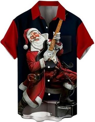 Generic Chemise de No&euml;l imprim&eacute;e &agrave; manches courtes pour homme - Chemise de plage boutonn&eacute;e en coton pour homme, Vert, L