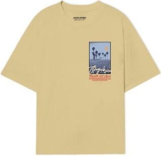 Jack & Jones Joralmeria Palms T-Shirt SS Crew Neck FST pour Homme, Double cr&egrave;me, M