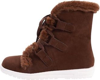 Generic Bottes dhiver thermiques pour femme - Couleur unie - Doublure en fausse fourrure - Confortables et chaudes - &Agrave; lacets - Pour la marche et les loisirs,