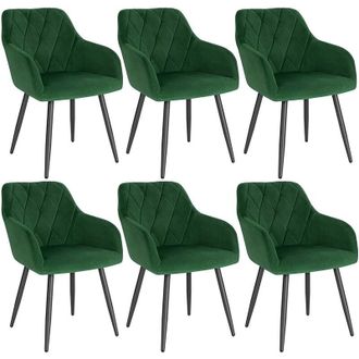 Woltu Woltu - Lot de 6 Chaise Salle &agrave; Manger Chaise de Cuisine en Velours, Assis Rembourr&eacute; et Pieds en M&eacute;tal, Vert Fonc&eacute;