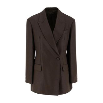 Brunello Cucinelli Dunkle Schokolade Doppelreihige Leinenjacke - - Jackets - Damen - Braun - L