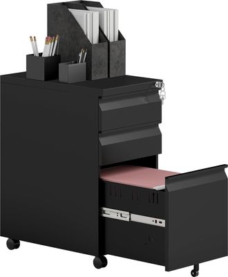 Vinsetto Rollcontainer mit 3 Schubladen mobiler Aktenschrank mit Rollen abschlie&szlig;bar B&uuml;roschrank mit H&auml;ngeregistratur, Stiftablage f&uuml;r B&uuml;ro, Homeoffice, 30 x 4