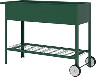 OUTSUNNY Jardini&egrave;re sur pieds potager dim. 109L x 44l x 80H cm &eacute;tag&egrave;re 2 roues + insert dirrigation m&eacute;tal vert
