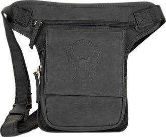 MDM Leder Beintasche Beinbeutel, Motorrad H&uuml;fttasche mit Adler-Pr&auml;gung, 26 x 19,5 x 4 cm, mit verstellbaren Gurten (Schwarz)