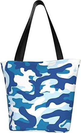 AOOEDM Tote Bag Sky Blue Camo Shopping Bags Small Reusable Market Bag Beach Tote Bags Travel Totes
