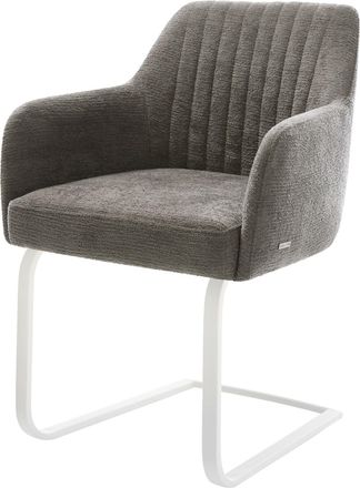 DELIFE Schwingstuhl Greg-Flex Freischwinger flach Weiß Bouclé Soft Schlamm Taschenfederkern