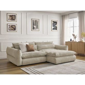 BOBOCHIC Bobochic - Canap&eacute; dangle fixe 3 places en tissu textur&eacute; beige - Confort moelleux - Structure bois massif - Dimensions 276x140cm