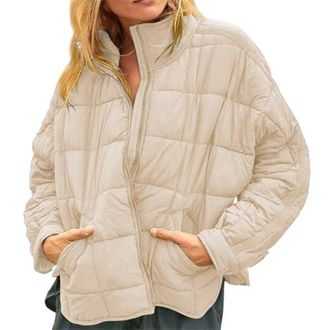 Generic Veste matelass&eacute;e l&eacute;g&egrave;re pour femme avec fermeture &eacute;clair et poches - Manteau dhiver court et d&eacute;contract&eacute;, abricot, XL