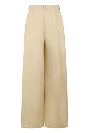 120% Lino Womens Linen Wide-Leg Trousers Beige