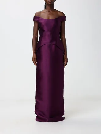 Solace London Langes schulterfreies Satin-Abendkleid mit geradem Ausschnitt