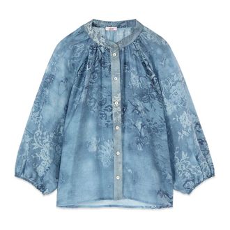 Oltre Gemustertes Hemd mit Mandarin-Kragen - - Blouses & Shirts - Damen - Blau - S