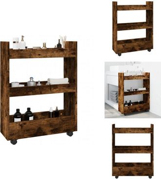 vidaXL Aufbewahrungswagen Schmal 3 Etagen R&auml;uchereiche Holzwerkstoff - Aufbewahrungswagen - Rollwagen - K&uuml;chenwagen - Beistellwagen