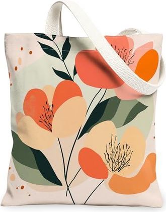 Generic Sac fourre-tout en toile de 33 x 38 cm, motif floral r&eacute;tro du milieu du si&egrave;cle, sac d&eacute;picerie r&eacute;utilisable pour femme, peinture esth&eacute;tique amusante et