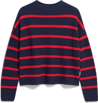 Armedangels Damen Pullover aus Bio-Baumwolle MERINAA Stripes Loose Fit Tinted Navy-Candy Apple