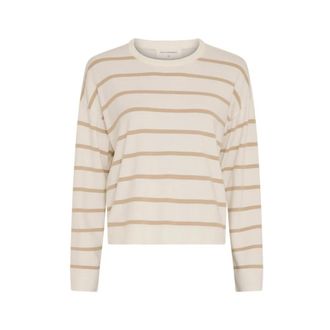 Moss Copenhagen Gestreifter Pullover - - Knitwear - Damen - Wei&szlig; - M