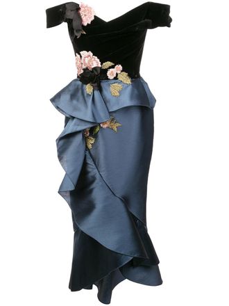 Marchesa Schulterfreies Kleid - Schwarz