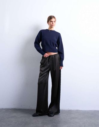 Topshop Hose aus Satin in Braun mit Spitzeneinsatz-Brown