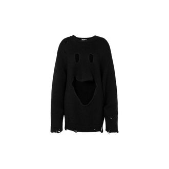 Moschino Oversized Pullover in Carved Wool - - Knitwear - Damen - Schwarzk - S