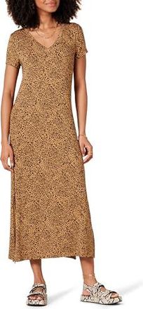 Amazon Essentials Robe mi-Longue en Jersey à Manches Courtes et col en V Femme, Fauve Foncé Impriméanimaux, XXL