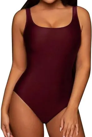 Generic Maillot de bain 1 pièce pour femme et fille, maillot de bain amincissant pour femme, bikini ciré, bordeaux, S