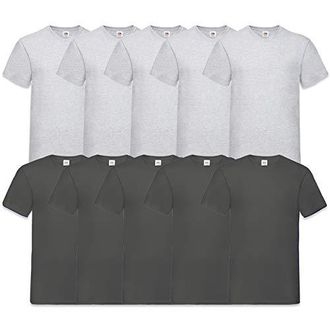 Fruit Of The Loom Lot de 10 t-shirts col en V M L XL XXL Col en V Différentes couleurs, 5gris-5anthracite, XL