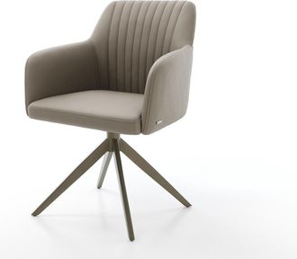 DELIFE Drehstuhl Greg-Flex Echt-Leder Schlamm Kreuzgestell breit Effektfinish Titan 360&deg; drehbar Wippfunktion Taschenfederkern, Esszimmerst&uuml;hle