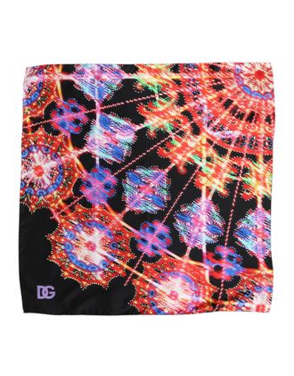Dolce & Gabbana Mens Black Multicolor Print Square Foulard Scarf Silk